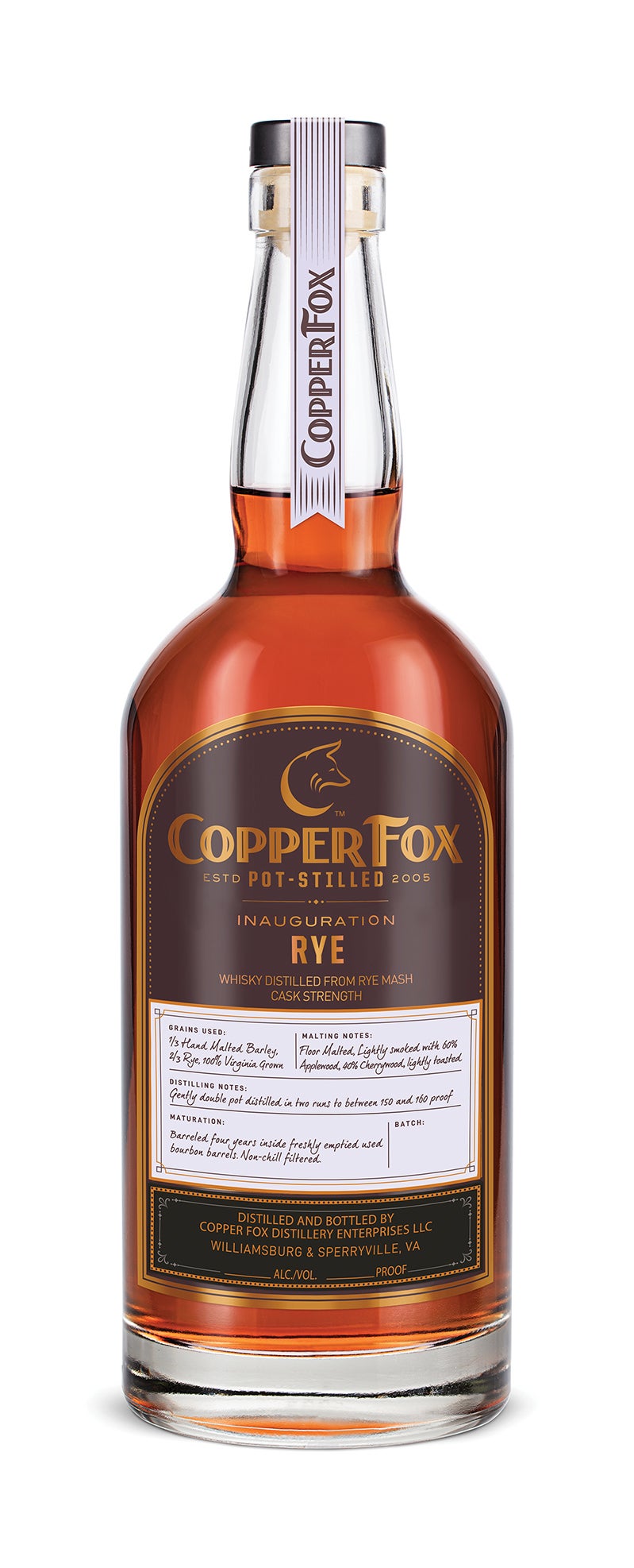 Inauguration Rye Whisky - Cask Strength 124 Proof (Limited Release) | Copper Fox Williamsburg
